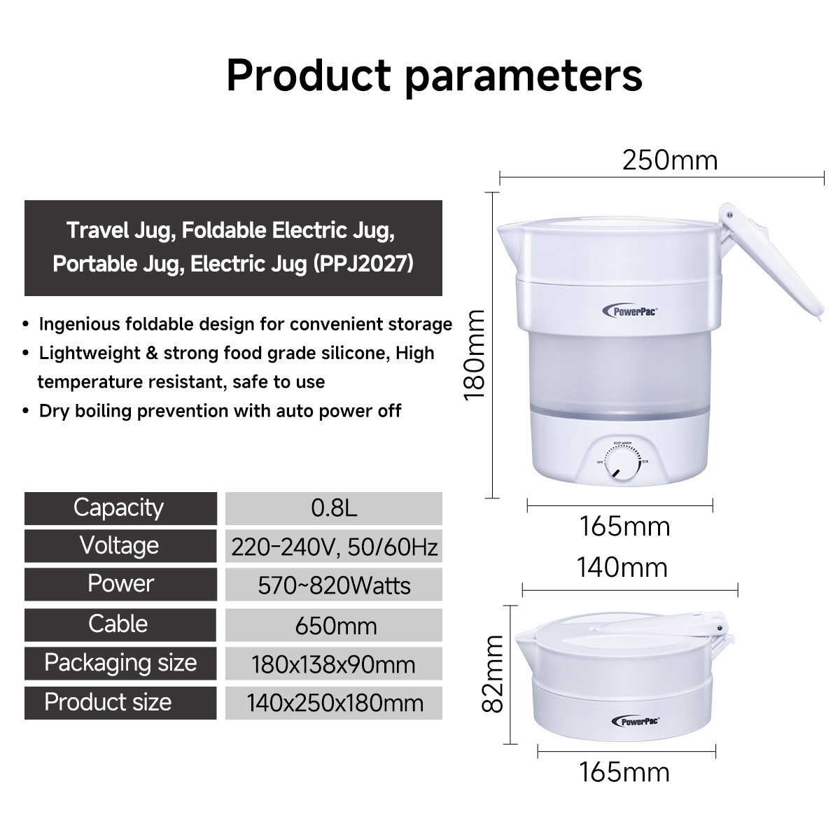 PowerPac Travel Jug, Foldable Electric Jug, Portable Jug, Electric Jug ...