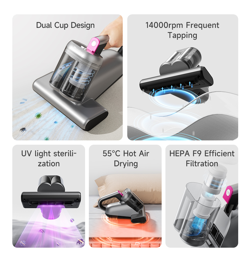 Simplus Dust Mite Vacuum Cleaner | UV Light | 55°C Hot Air Drying | 14 ...