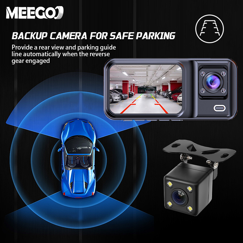 MeeGoo 2 inch Dash Cam 170° Wide Angle Night Vision 3 Lens Car Recorder ...