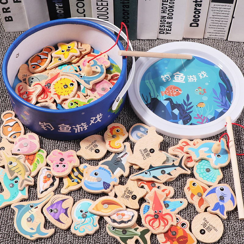 【SG】Magnetic Fishing Toys for Kids Wooden Ocean Fishing Toy Parent ...