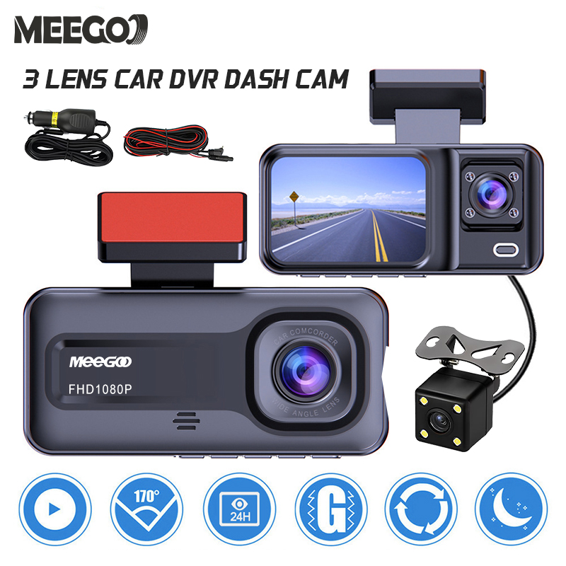 MeeGoo 2 inch Dash Cam 170° Wide Angle Night Vision 3 Lens Car Recorder ...