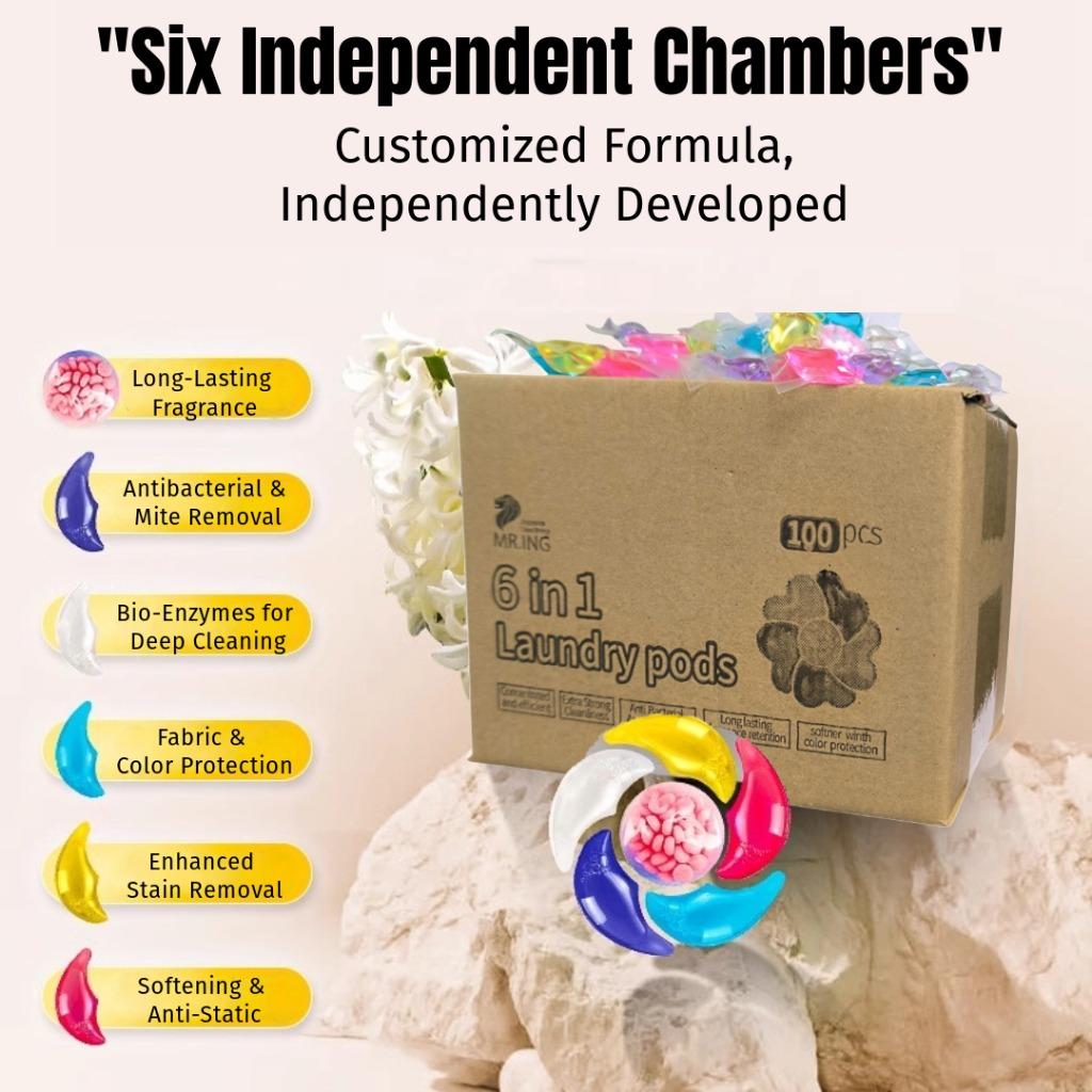 MR.ING 6 in 1 Laundry Pods Detergent Capsule Anti-bacterial [100 pods ...