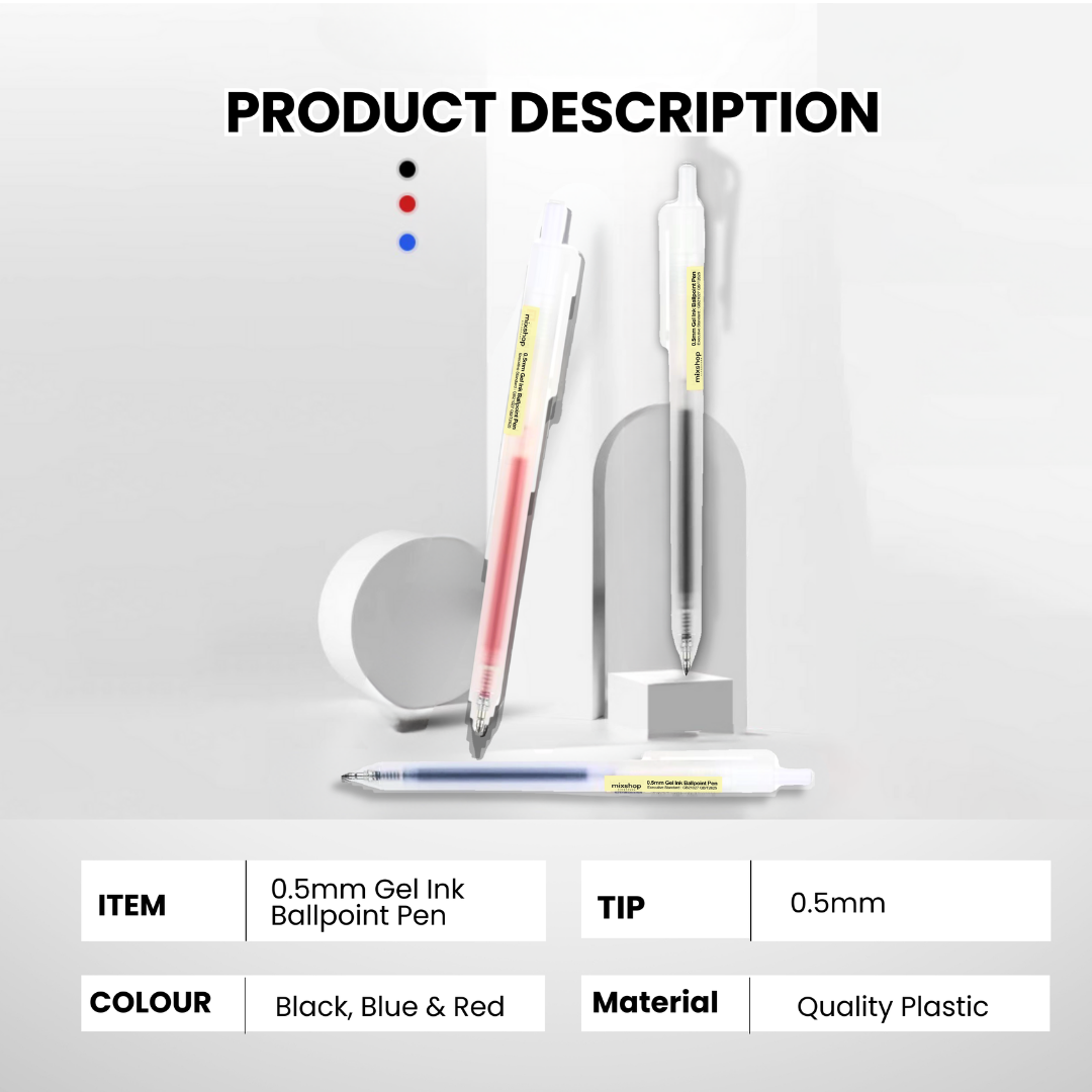 mixshop Ballpoint Gel Ink Pen 0.5mm, Gel Pen, Smooth Writing Tools ...