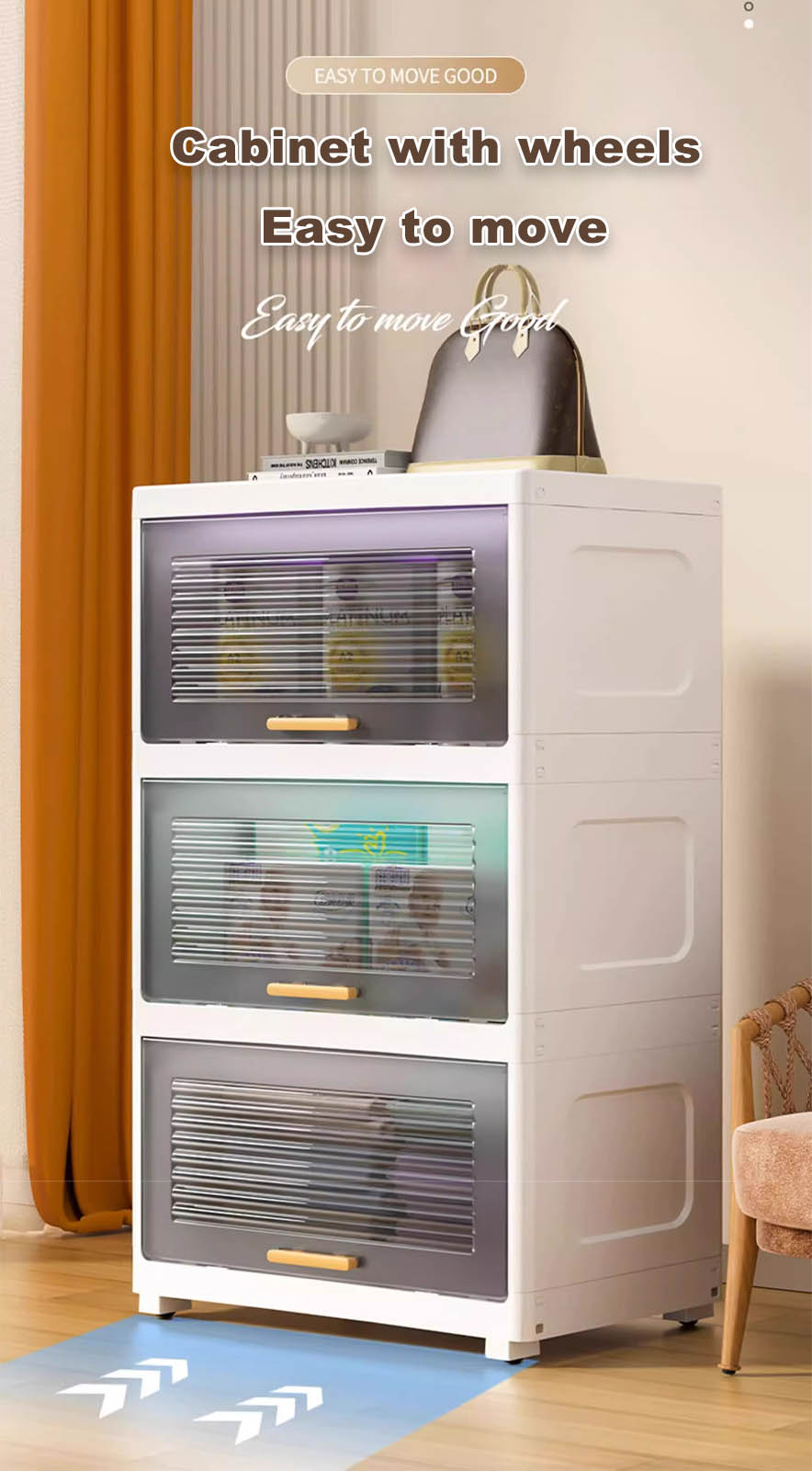 3-5 Layers Flip Top Cabinet Plastic Chest Storage Movable Storage ...