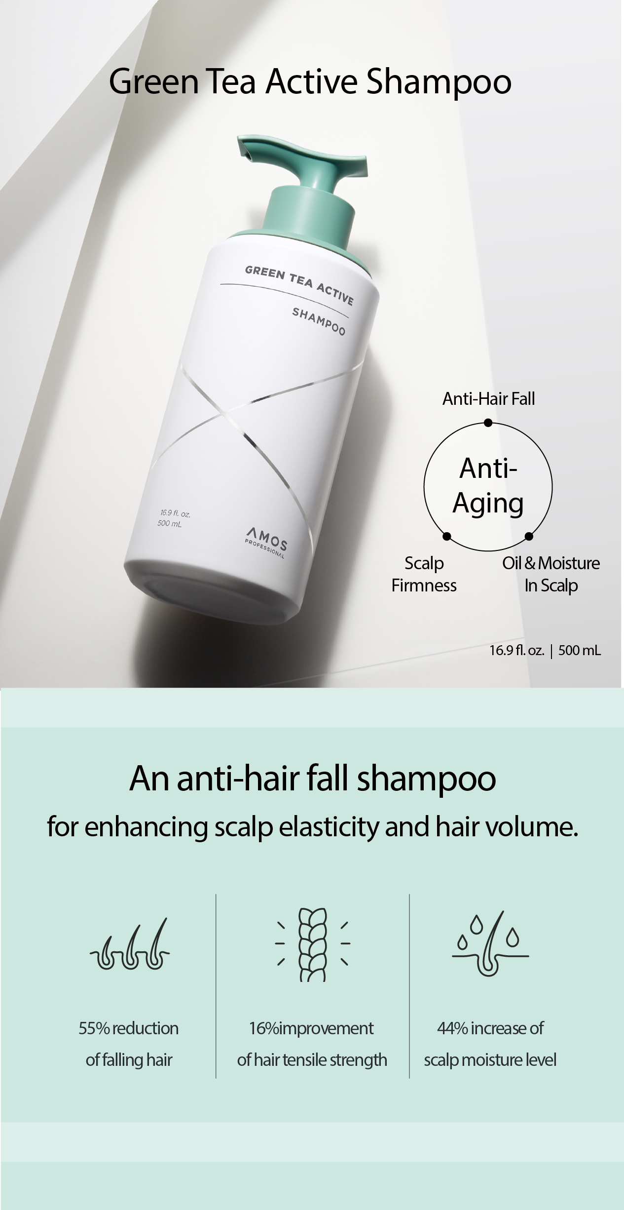 [AMOS PROFESSIONAL] GREEN TEA ACTIVE SHAMPOO 500 (NEW) | Shopee Singapore
