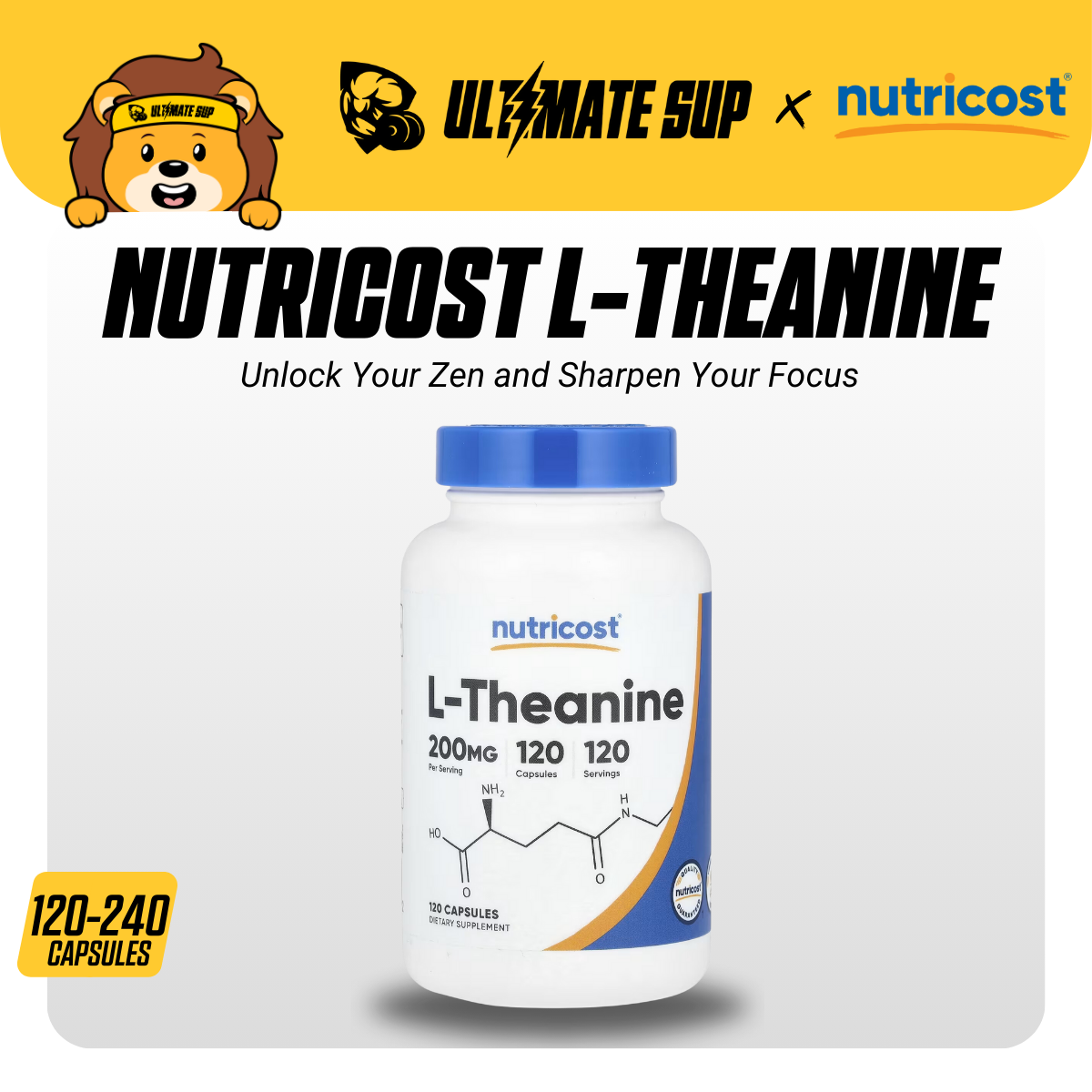 Nutricost, L-Theanine, Reduce Stress, Improve Sleep, Immunity ...