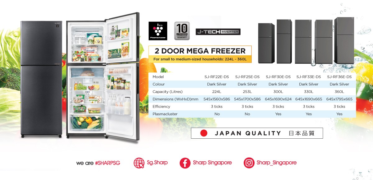 SHARP 2 Door Premium Design 3 Refrigerator 3 Ticks 220L 250L 300L 330L ...
