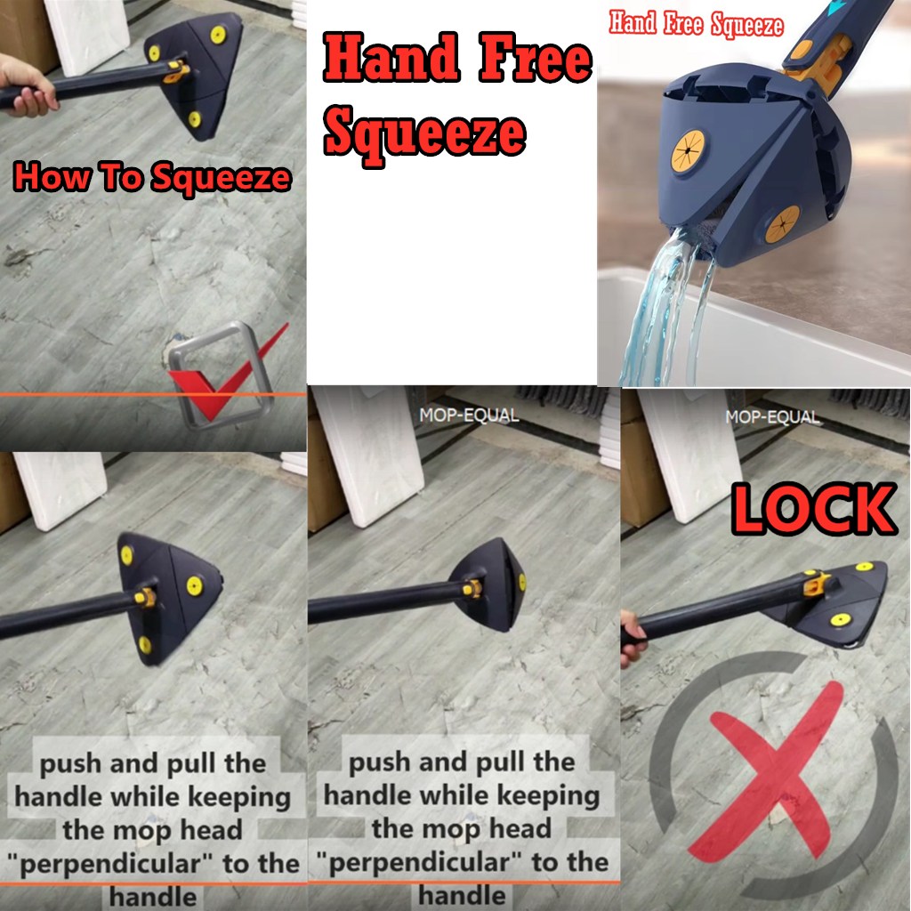 130CM/170CM Hands-free 360° Rotatable Triangular Mop Adjustable 130cm ...