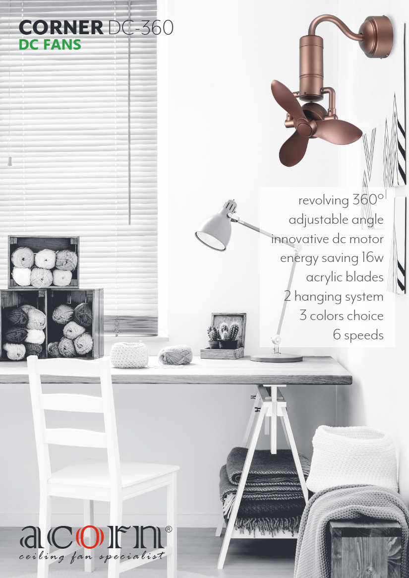 Acorn DC360 16" Smart Corner Fan with 360-Degree Oscillation + Remote ...