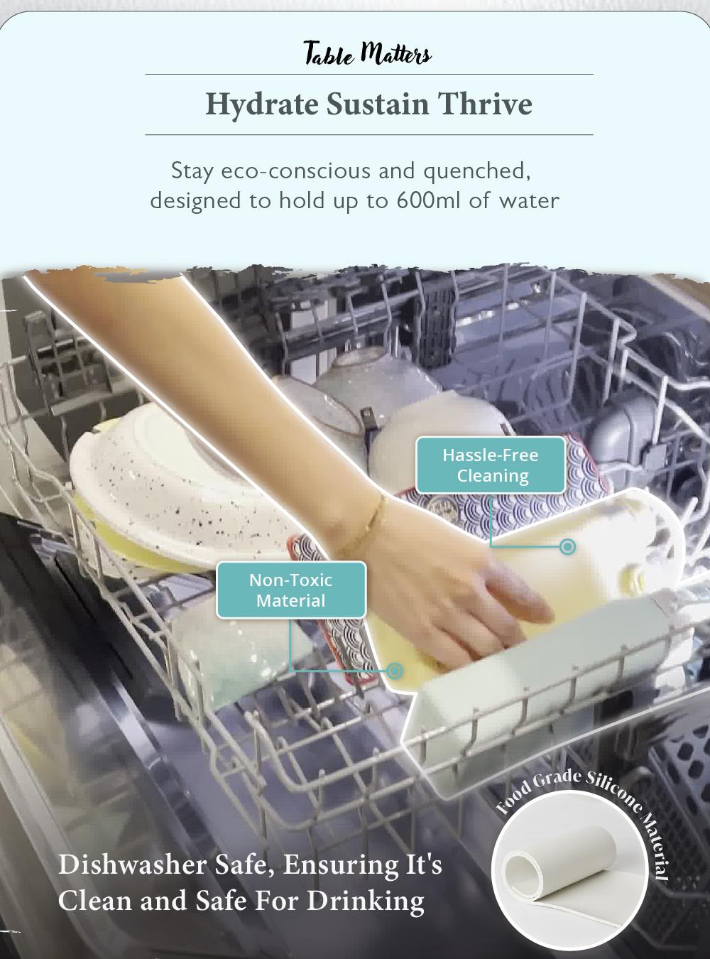 Table Matters - SiliSip 600ml Roll Up Water Bottle [Portable Water Bottle | Foldable Water ...