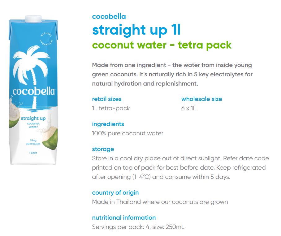 [Bundle of 6] COCOBELLA Coconut Water 1L| No.1 Brand in Aus | Pure ...