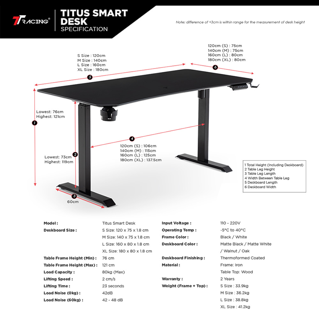 TTRacing Titus Smart Desk Walnut Oak Ergonomic Standing Electric Height ...