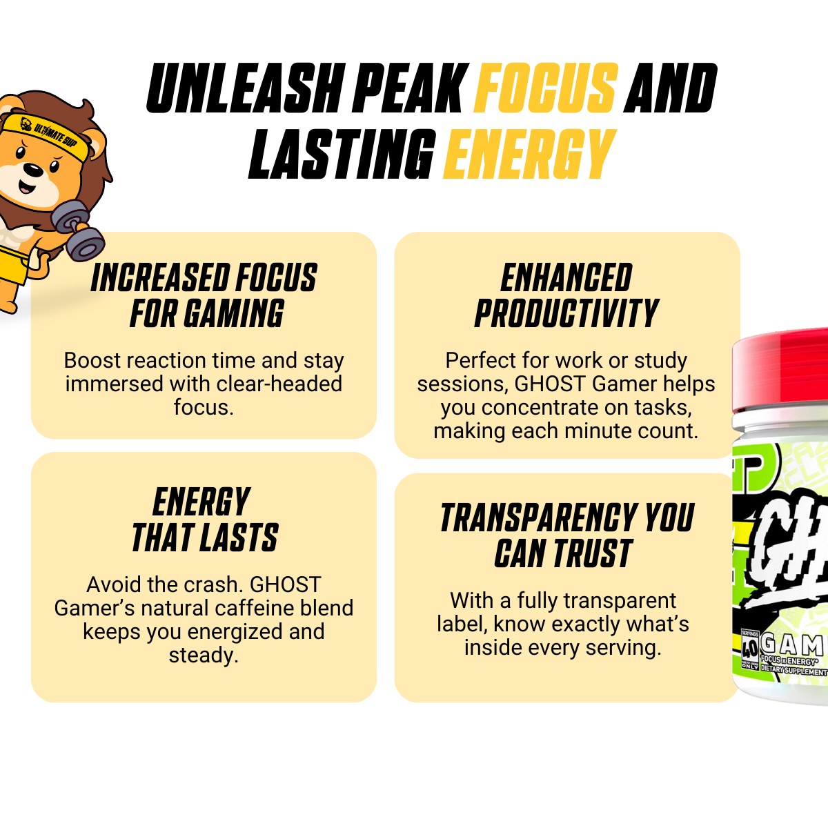 GHOST, Gamer, Energy and Focus, Natural Caffeine, Enhance Endurance ...