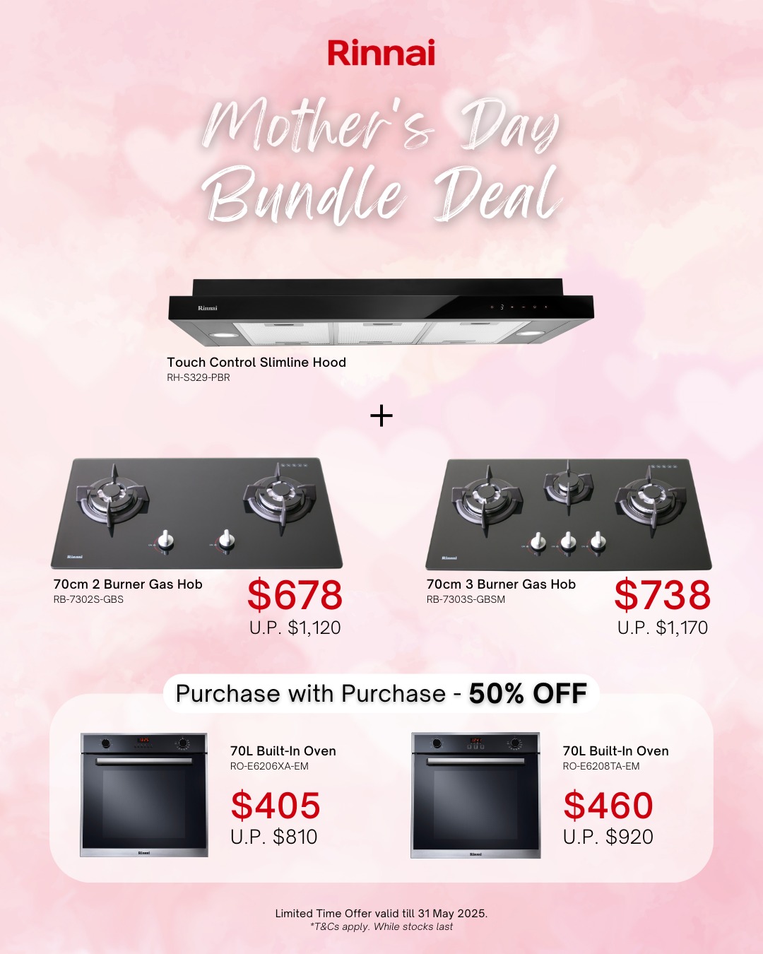 Rinnai RH-S329-PBR Slimline Hood + RB-7303S-GBSM 3 Burner Built-in Hob *BUNDLE - FREE DELIVERY ...