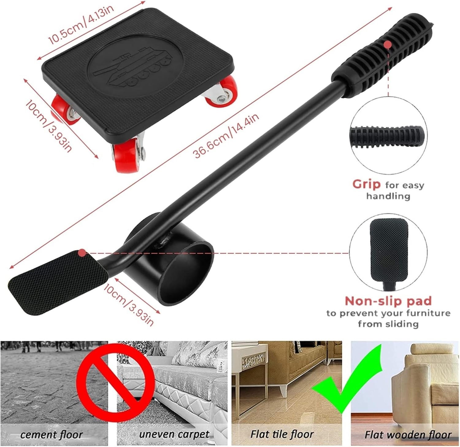 Portable DIY Moving Tool Set 360° Roller Mover Transport Furniture ...