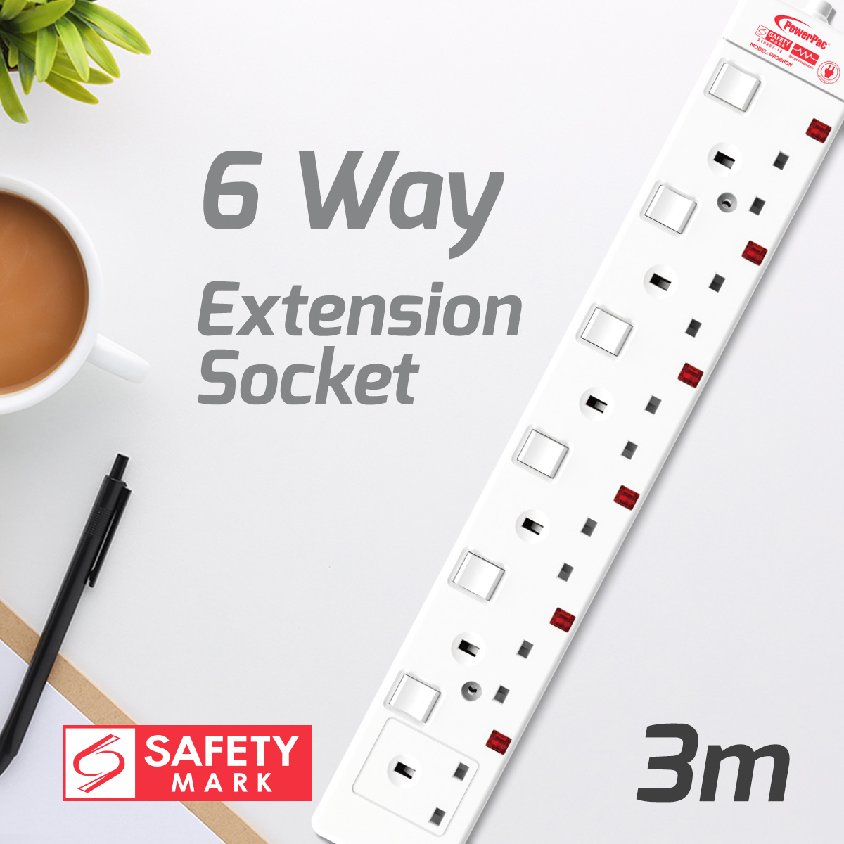 PowerPac Extension Socket Extension Cord, Power Cord, Power Extension 6 ...