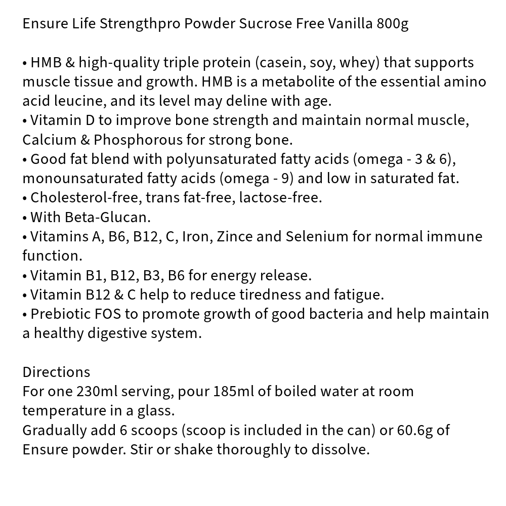 Ensure Life Strengthpro HMB Powder 800g -Vanilla/Wheat/Chocolate/Coffee/Strawberry/Plant Based ...