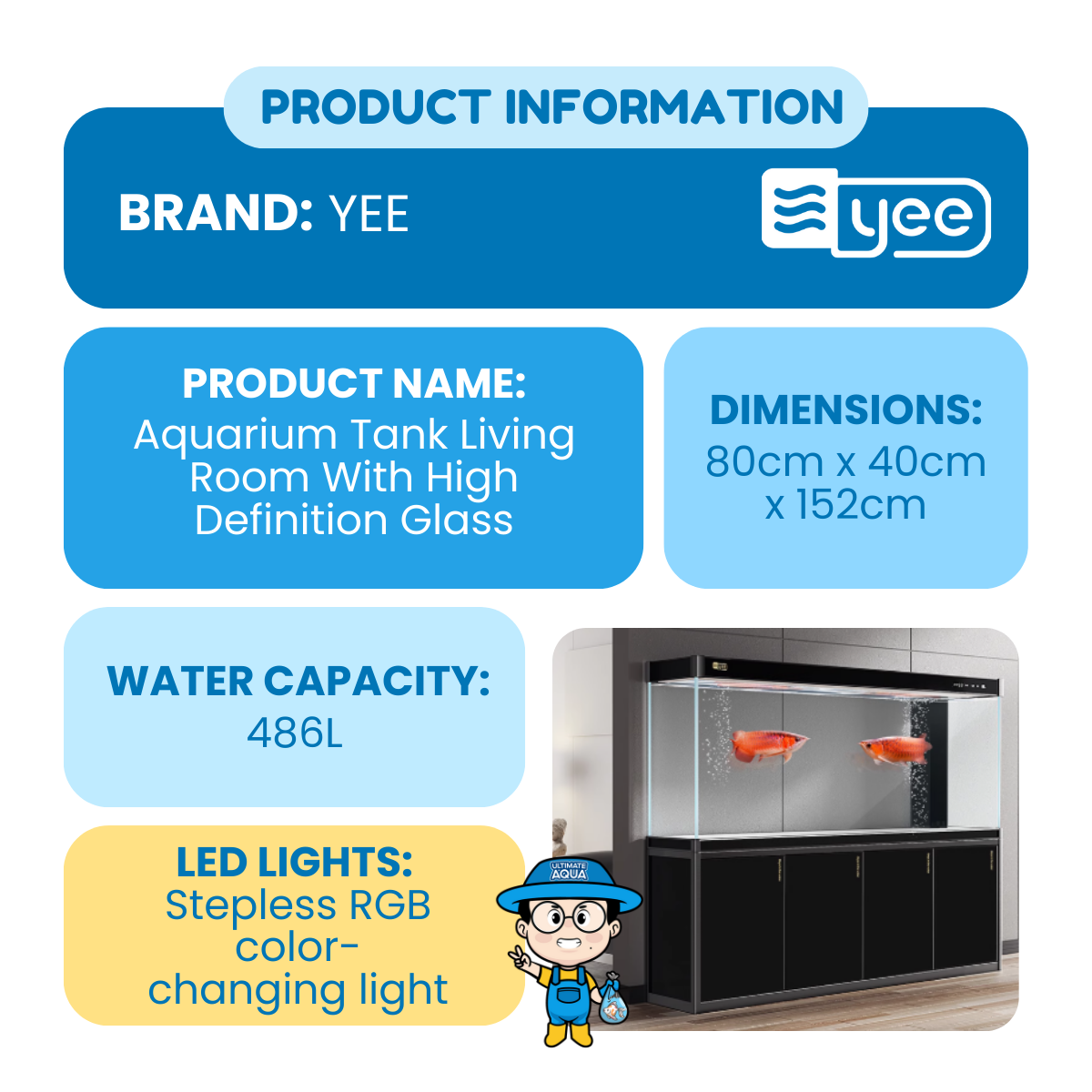 Yee Aquarium Tank Living Room Home Use With Bottom Filter, High ...