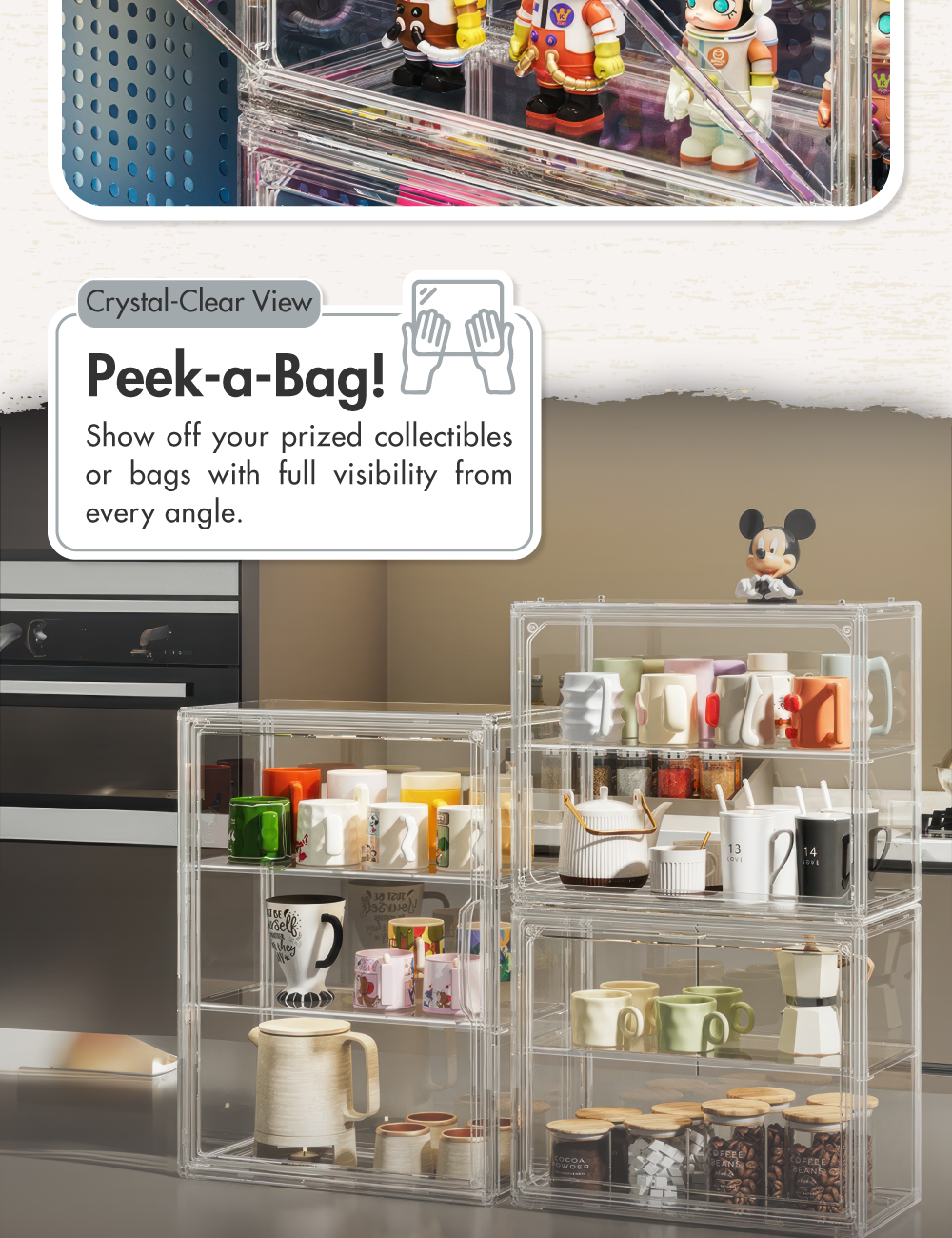 HOUZE - Stackable Acrylic Popmart Figurine Clear Storage Box With ...