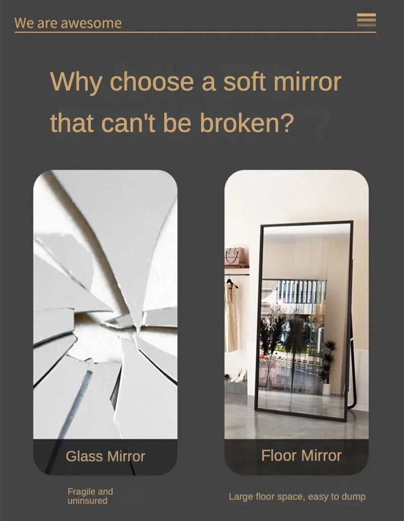 TurTle Mirror full length/Acrylic Self-adhesive Soft Mirror/Bathroom ...