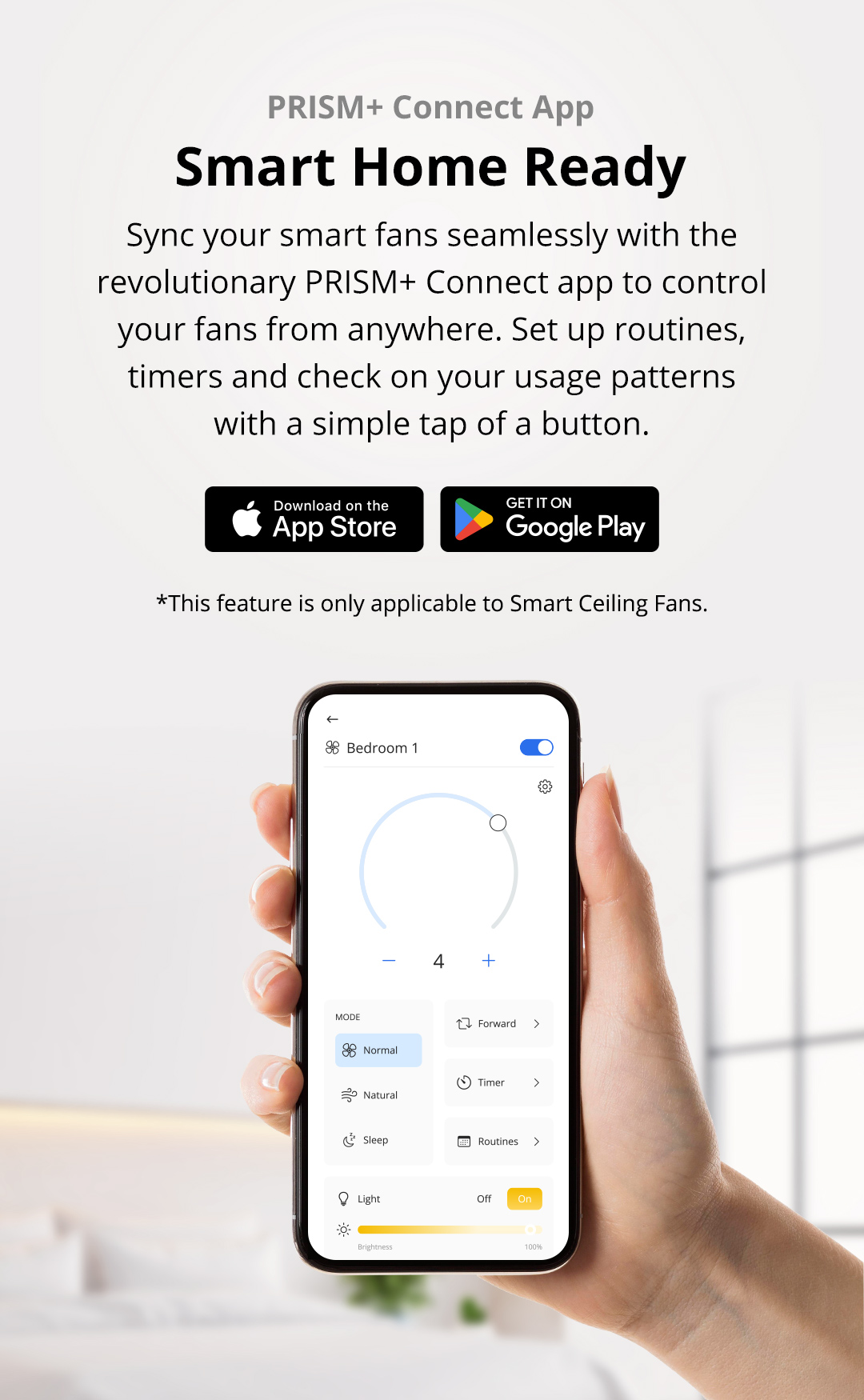 PRISM+ Oasis Ceiling Fan | 3 Blades | Integrated Dimmable Lights | 6 ...