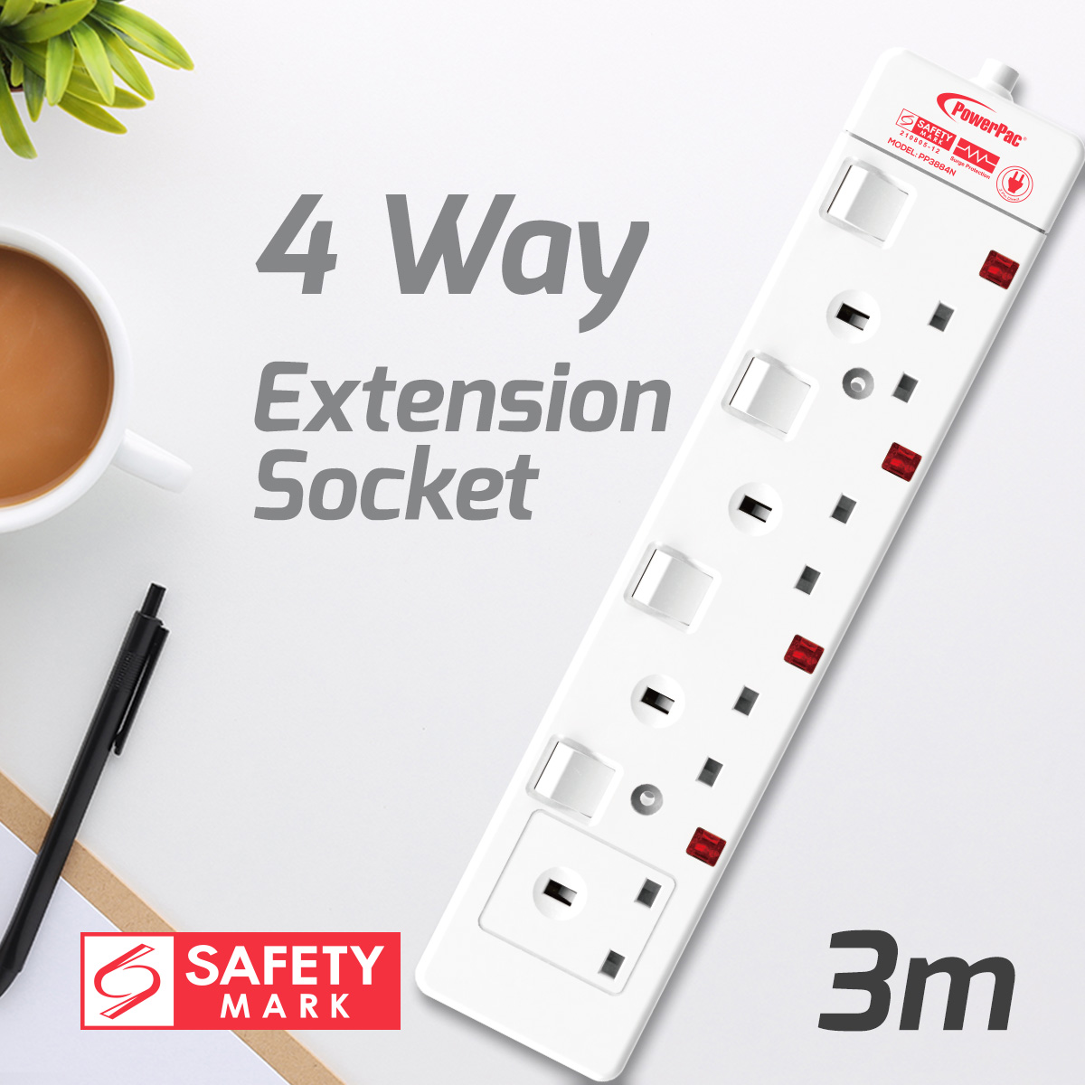 PowerPac Extension Socket Extension Cord, Power Cord, Power Extension 4 ...