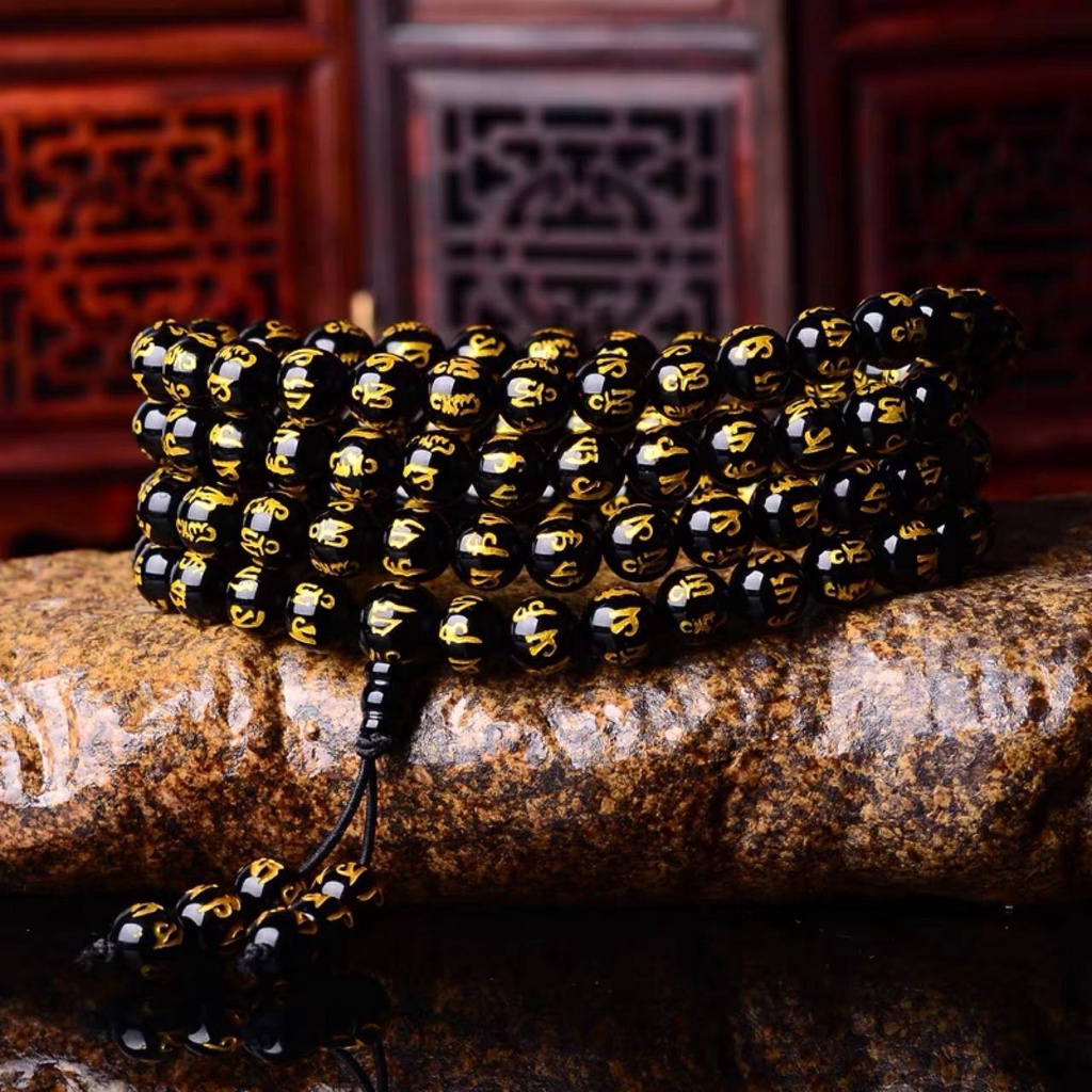 6/8/10mm Black Obsidian 108 Mala Beads Crystal 黑曜石108粒佛珠念珠 | Shopee ...
