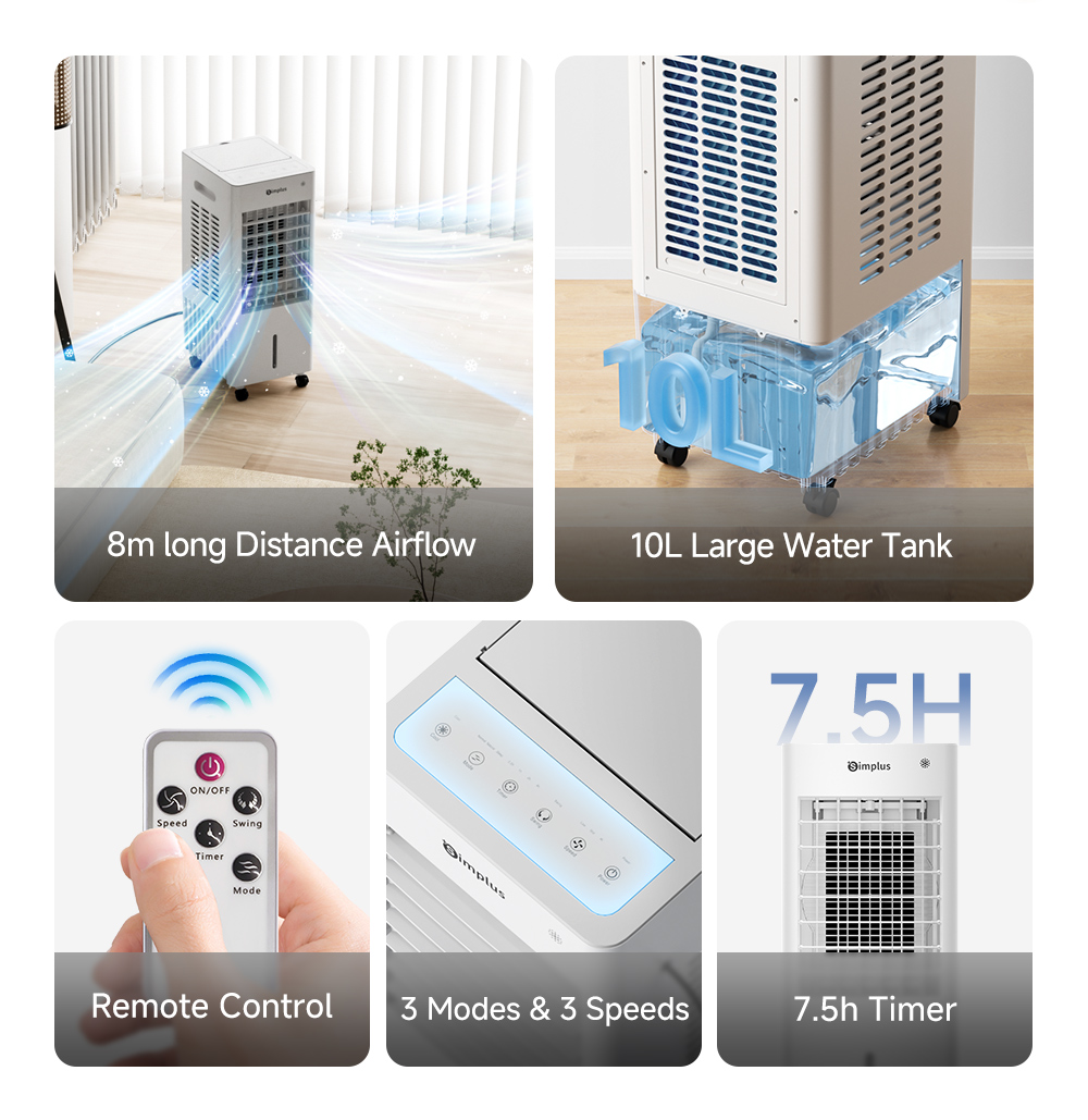 Simplus Air Cooler | 10L Water Tank | 8M Distance Airflow | Remote Control | 7.5hrs Timer ...