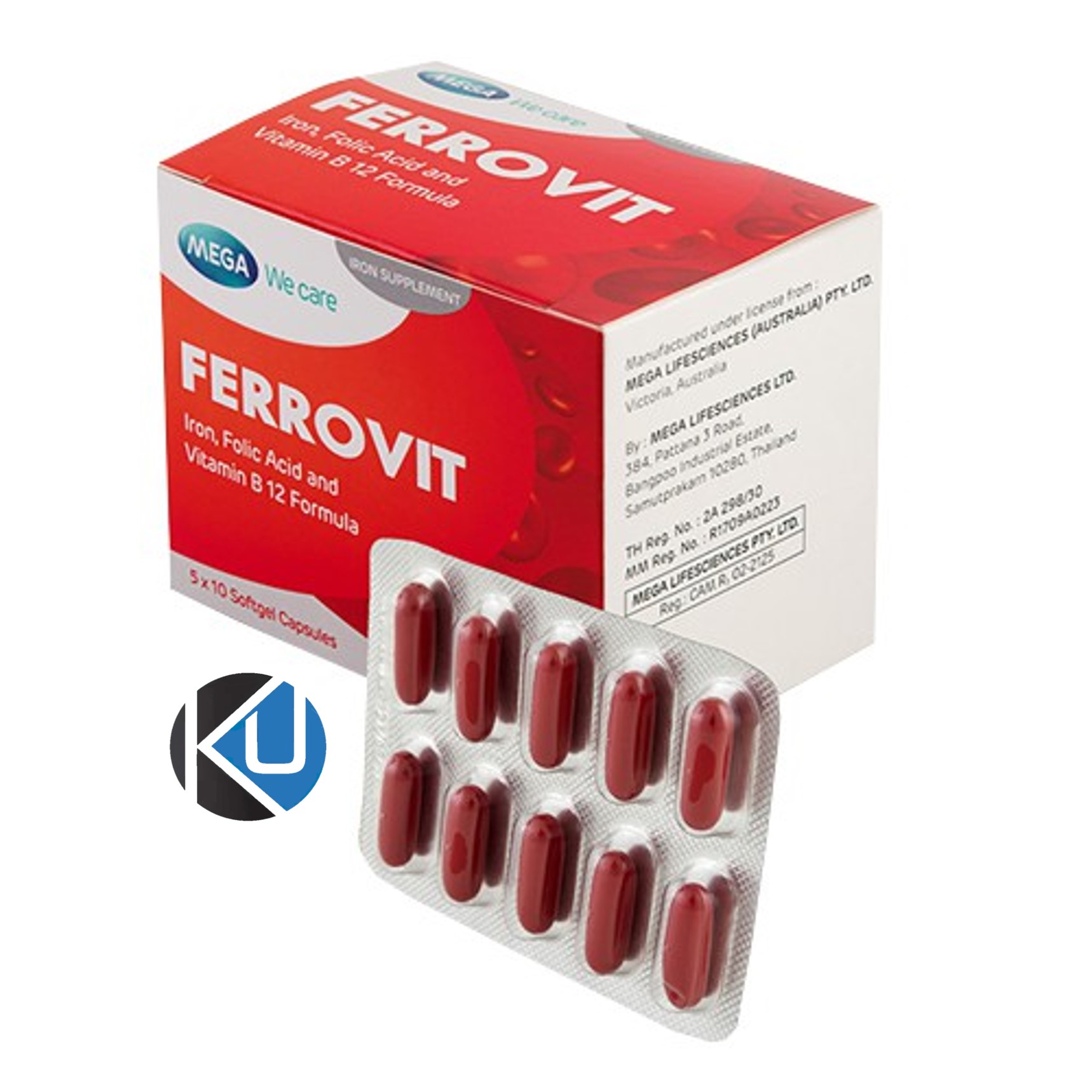 Mega Ferrovit (Box Of 50 Tablets) - Iron Supplement, Folic Acid And ...