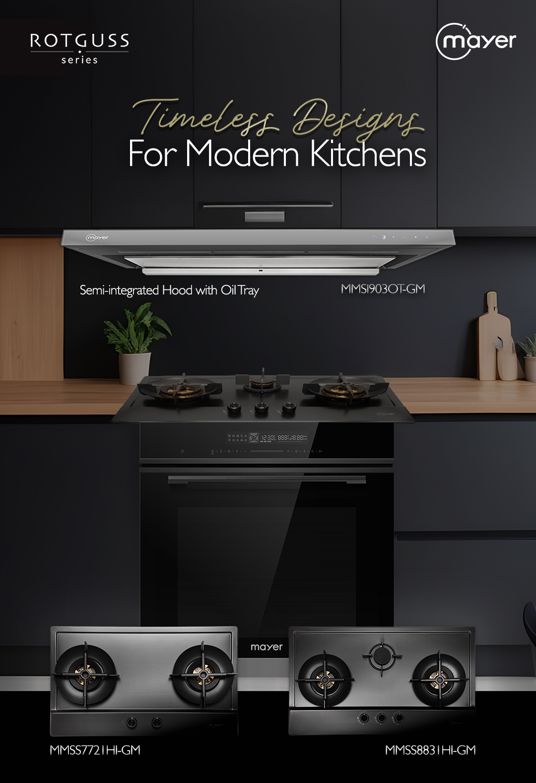 Mayer 90cm Semi-integrated Hood with Oil Tray MMSI903OT - Silver ...