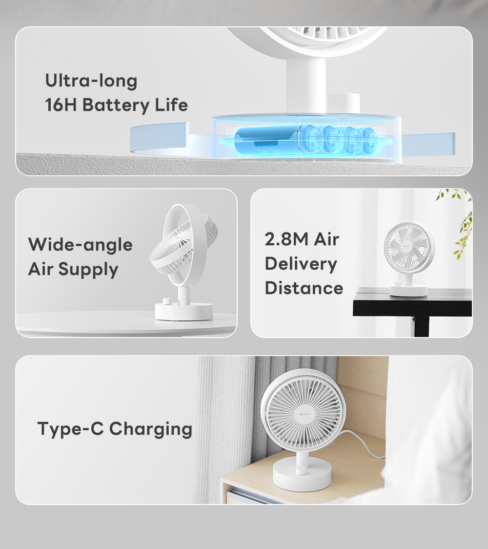 Simplus Kit Desktop Fan Portable Design Stepless Speed Adjustment 16h ...
