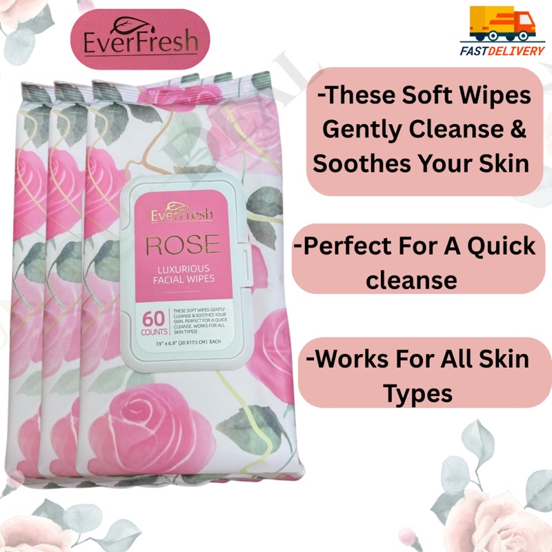 (🇸🇬Ready Stock) 60Pcs EverFresh Facial Wipes Rose Gentle on Skin ...