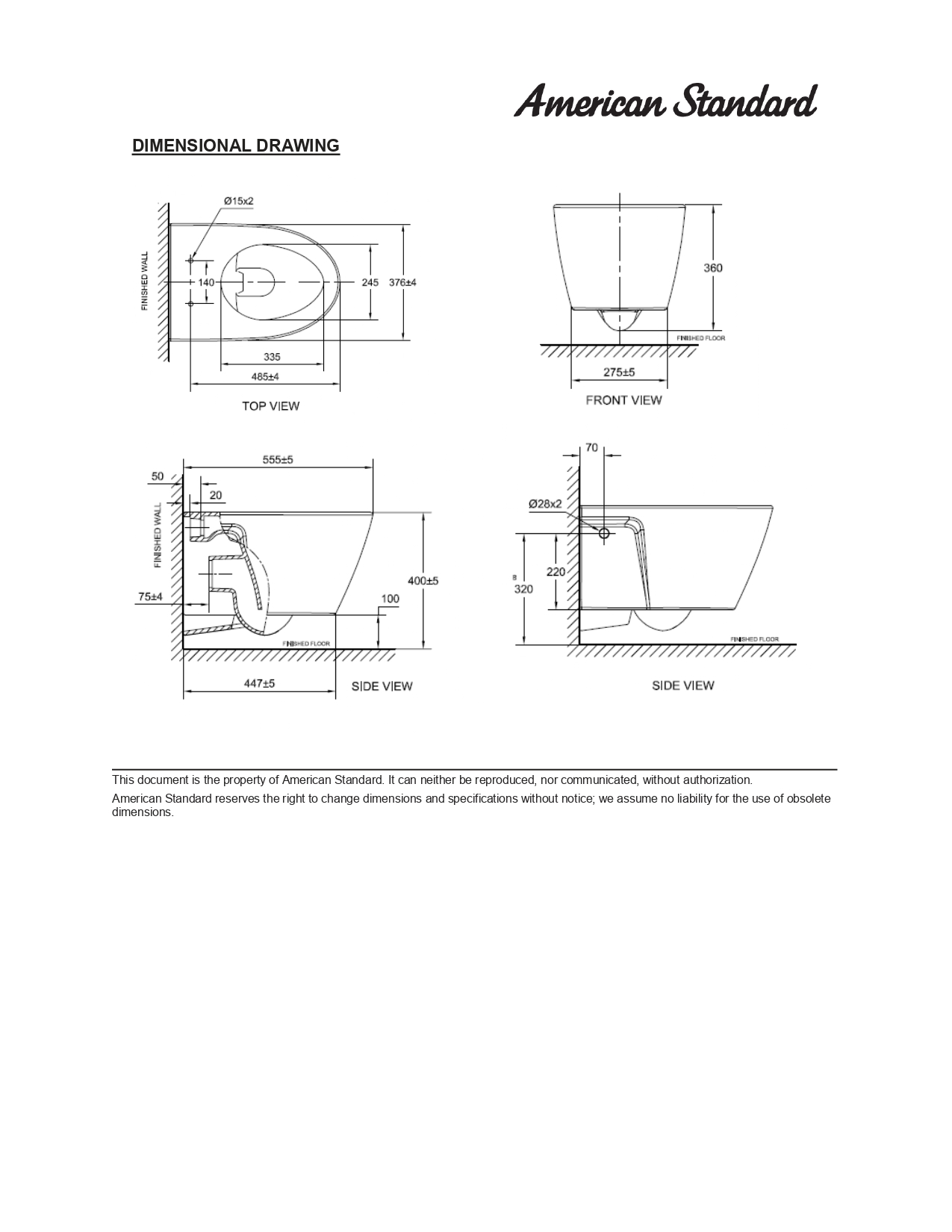 American Standard Acacia Supasleek Wall Hung Toilet Bowl with Seat ...