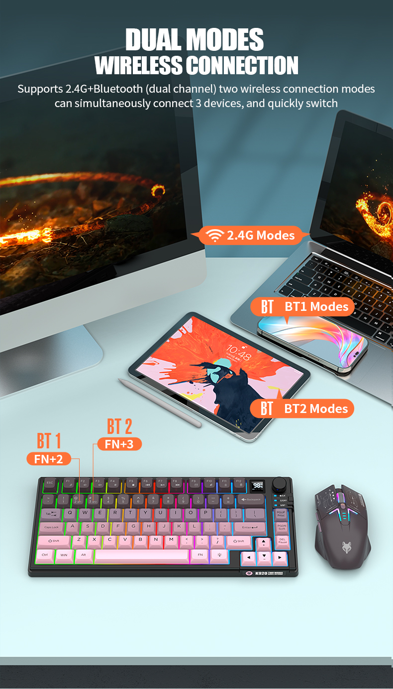 Xunfox Wireless Bluetooth USB Keyboard and Mouse with Volume Knob and ...