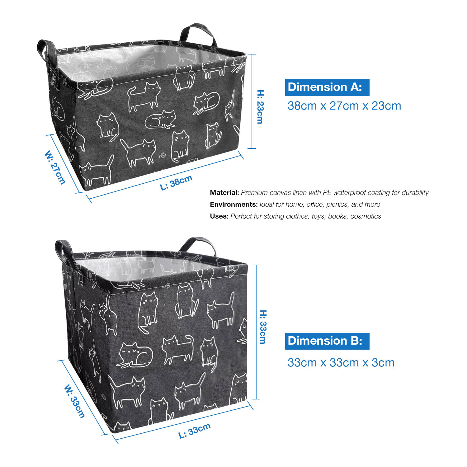 FLOCK THREE Collapsible Canvas Storage Bin Space Saving Rectangular ...