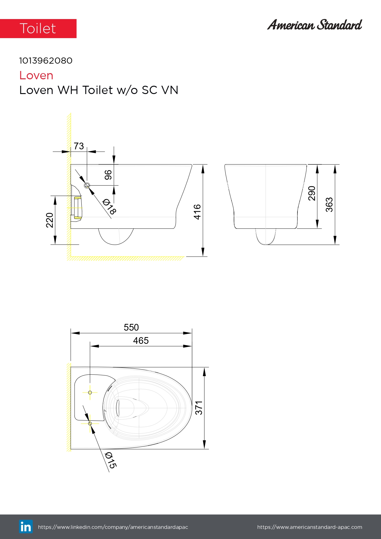 American Standard Loven Wall Hung Toilet Bowl 1013962080 | Shopee Singapore