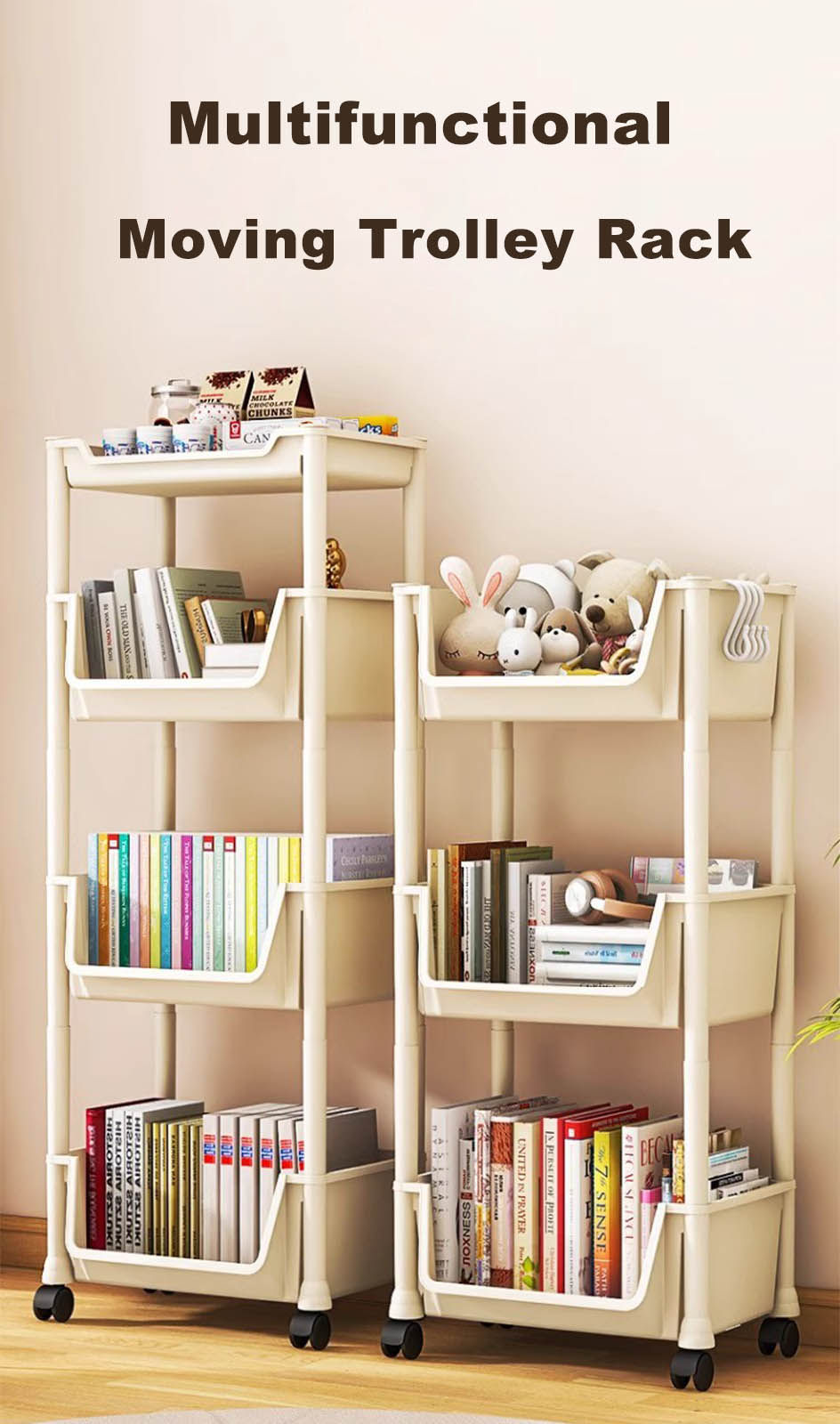 Salvo Multilayer Storage Trolley Rack Movable Bookshelves With Wheels ...