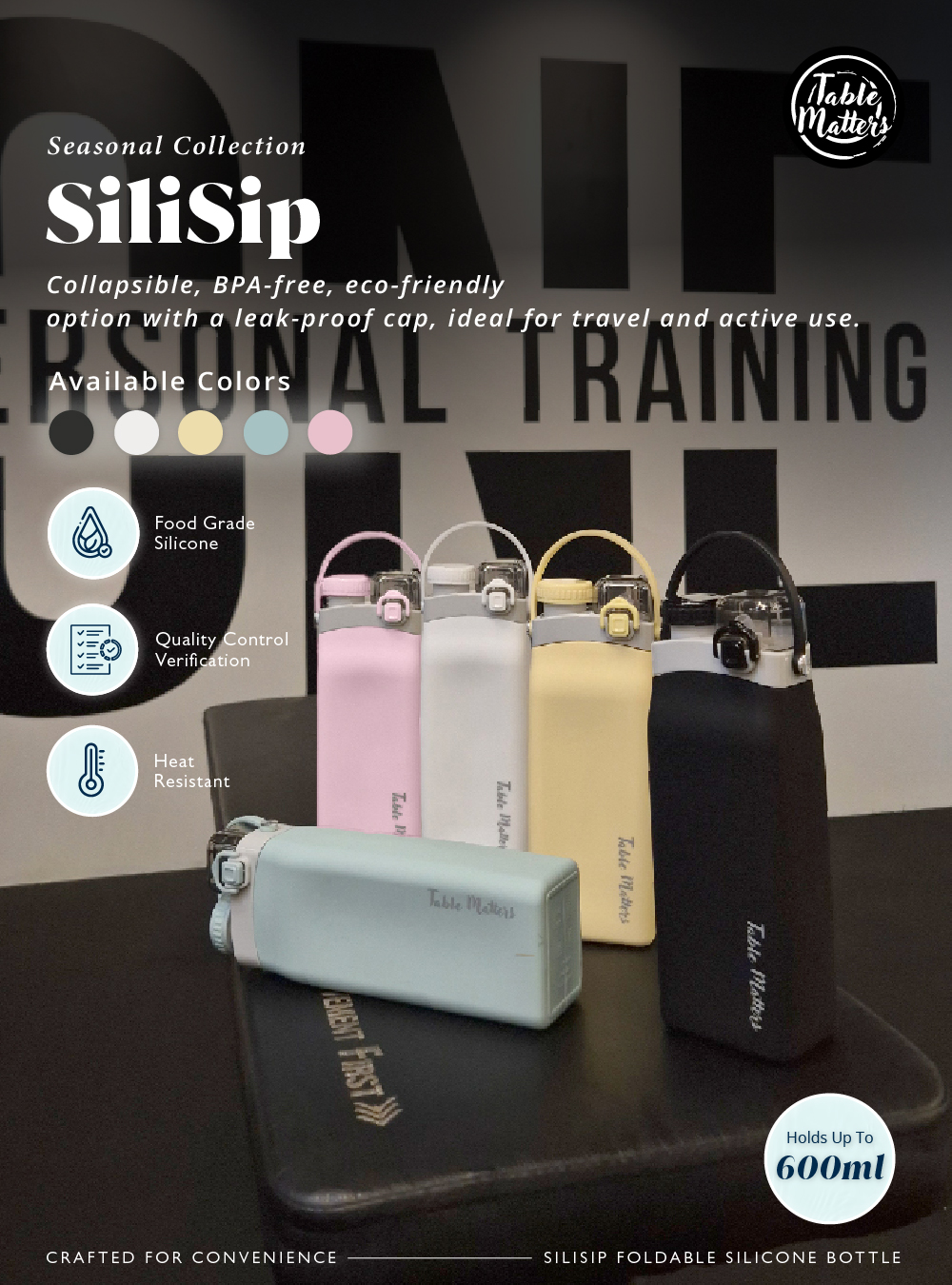 Table Matters - SiliSip 600ml Roll Up Water Bottle [Portable Water ...