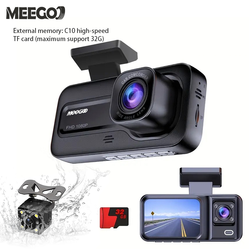 MeeGoo 2 inch Dash Cam 170° Wide Angle Night Vision 3 Lens Car Recorder ...