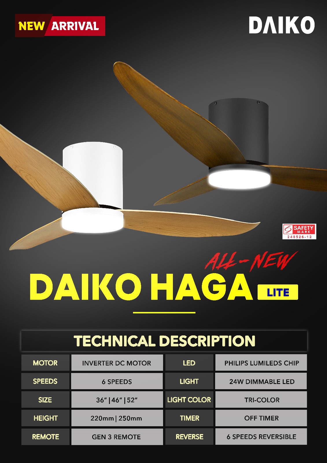 [FREE INSTALLATION] DAIKO Haga LITE DC Ceiling Fan with 24W DIMMABLE Tricolor LED Powered by ...