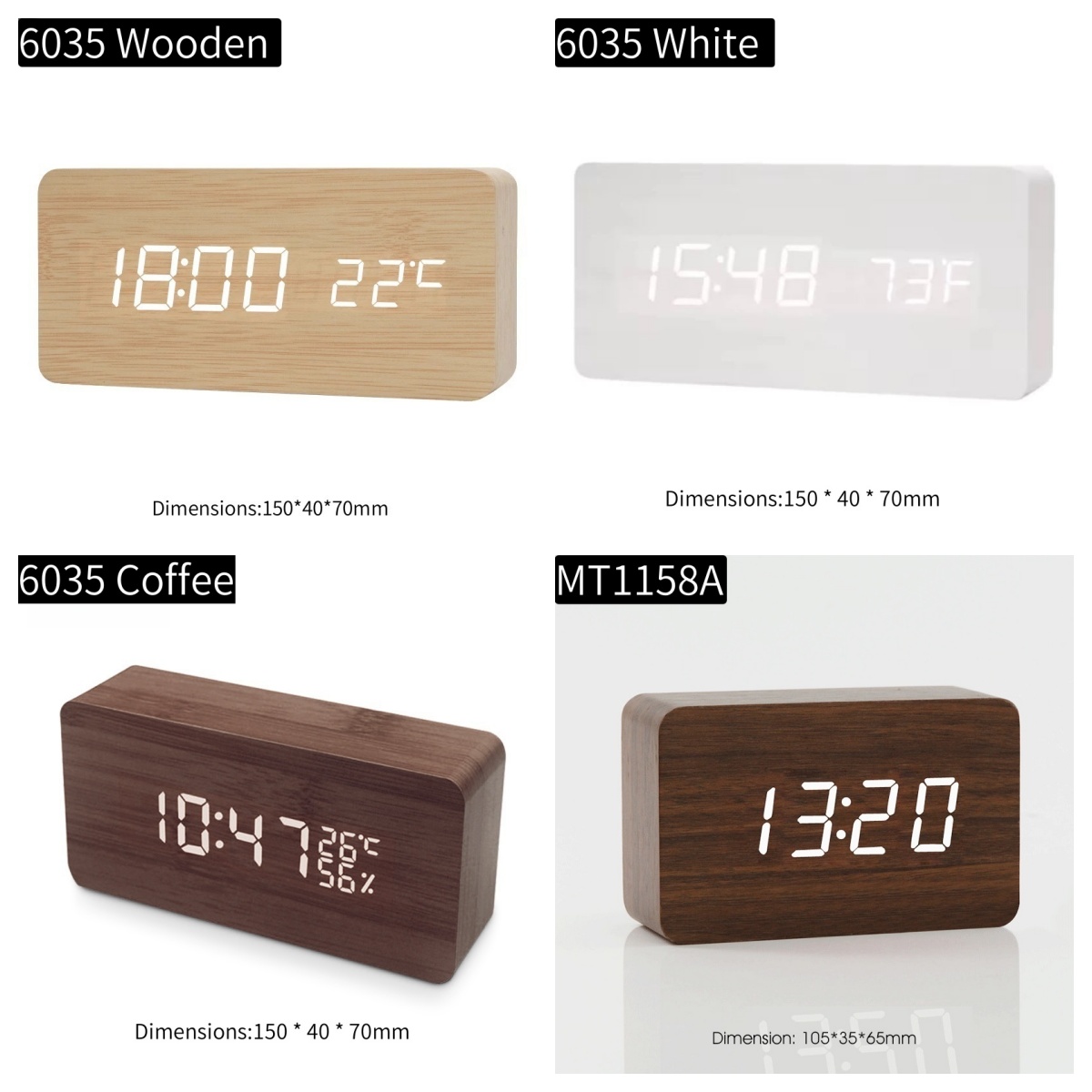 HXR Wooden Digital Clock With Led Light Battery Operated Table Time ...