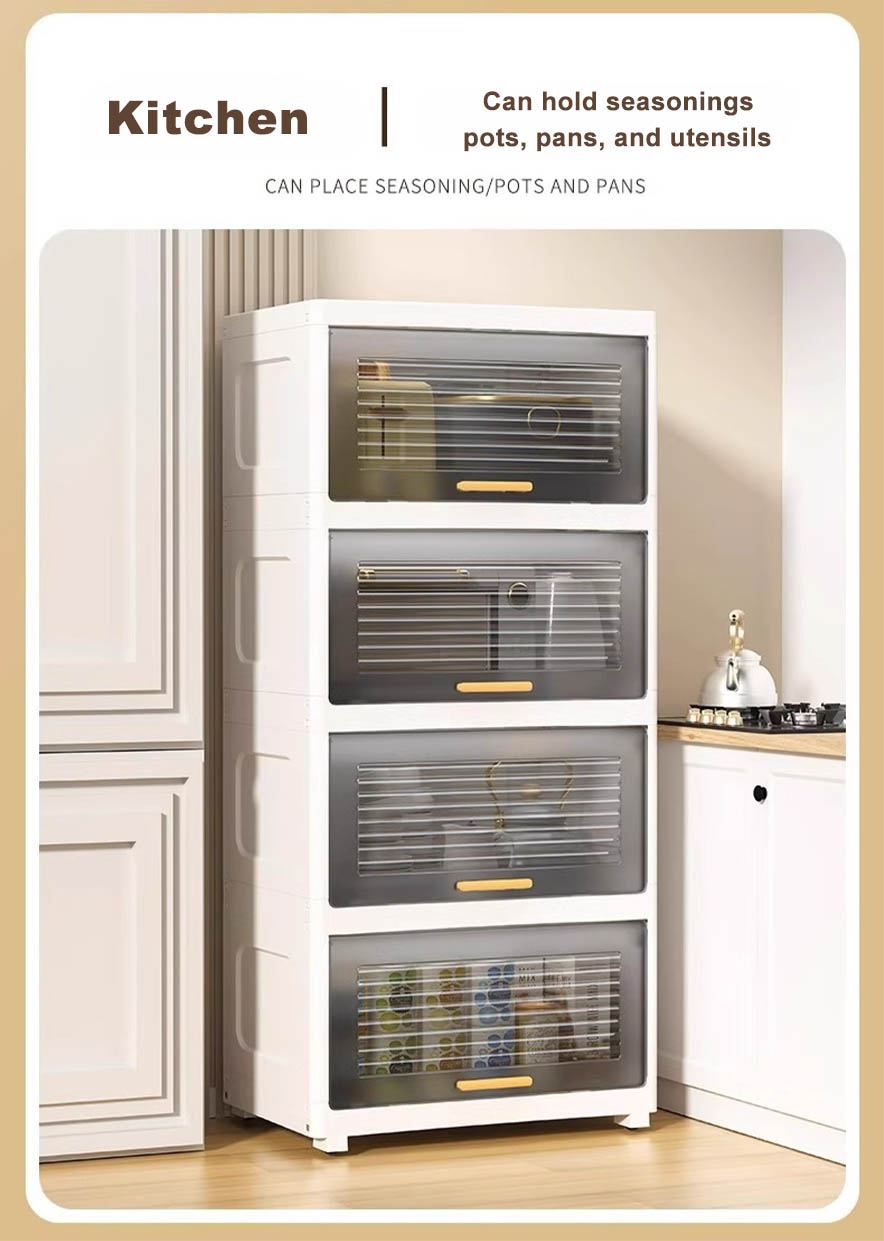 3-5 Layers Flip Top Cabinet Plastic Chest Storage Movable Storage ...