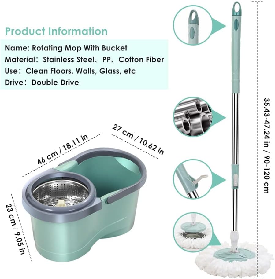 [Free-6 Mop Pads] Spin Mop & Bucket Set Hands-Free Self Cleaning Spin ...