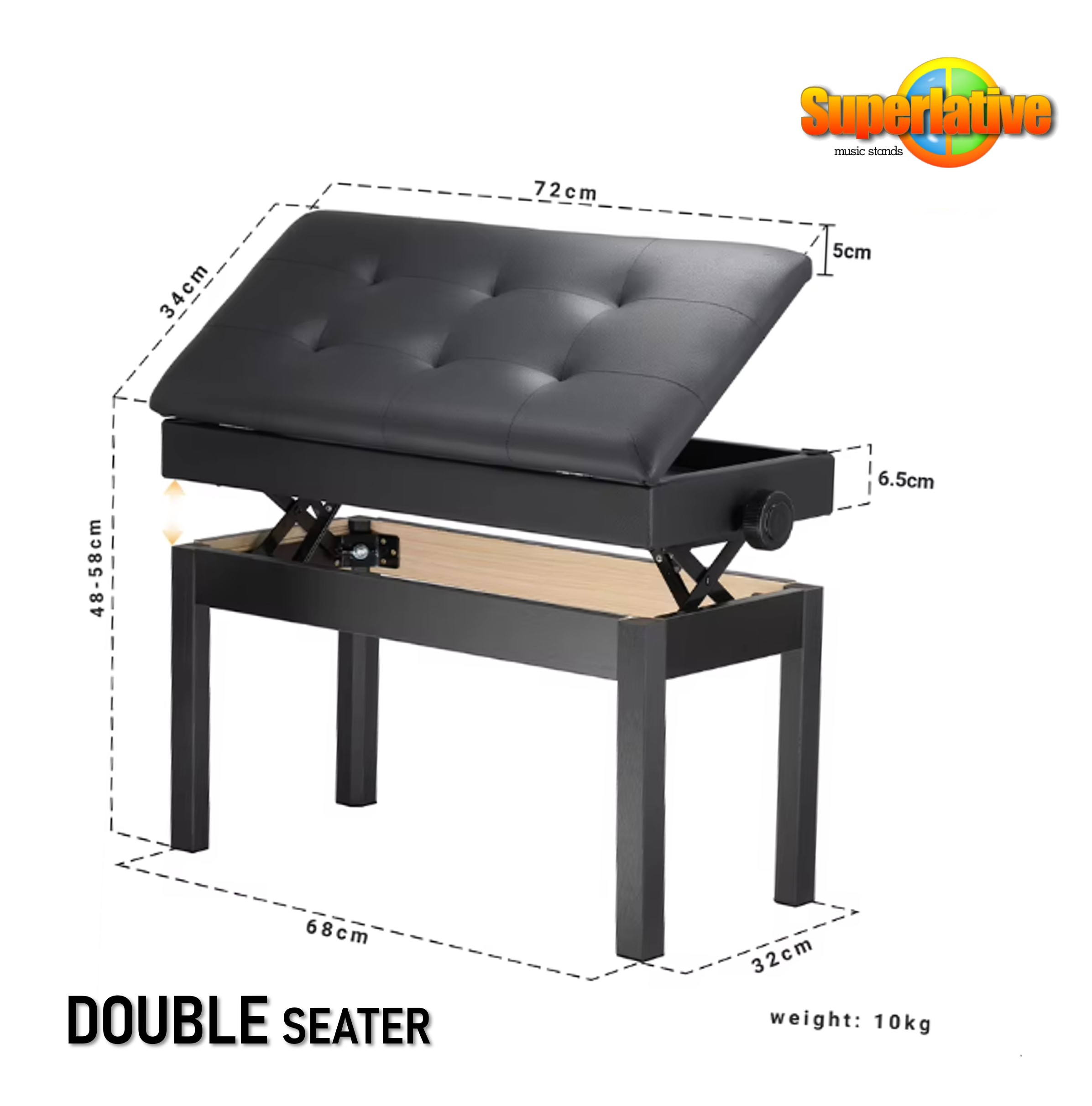 Double Piano Bench Dual Seater Keyboard Music Stool Height Adjustable ...