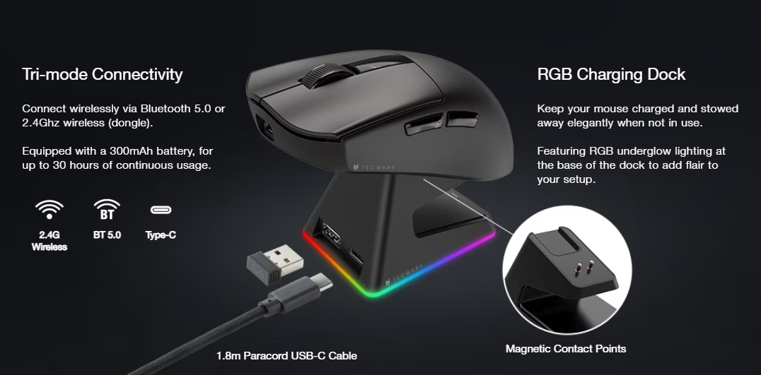 Tecware EX1 26K Wireless Mouse With OLED Display and RGB Charging Dock ...