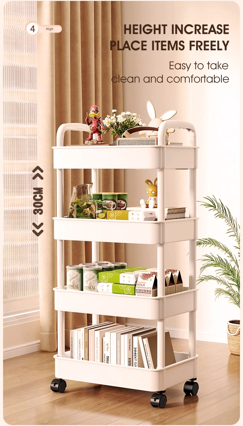HXR Movable Storage Rack Household Trolley Storage Rack With Pulley ...