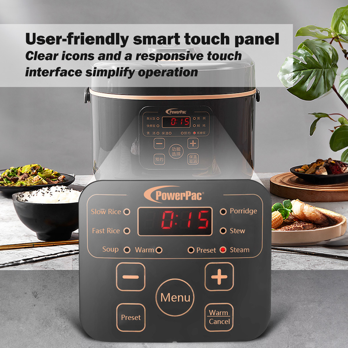PowerPac Multi-Purpose Digital Rice Cooker 1.2L/1.8L with Non-stick ...