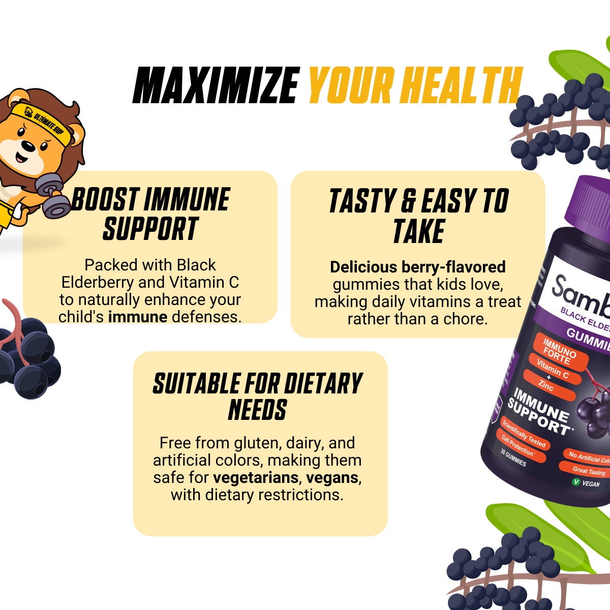 Sambucol Immuno Forte Gummies, PLUS Vitamin C + Zinc, Support Immune ...