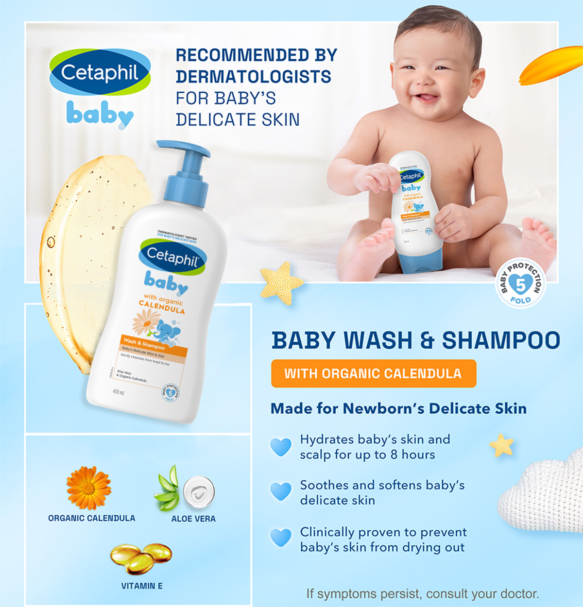 [Bundle of 2] CETAPHIL BABY Wash & Shampoo with Organic Calendula and ...