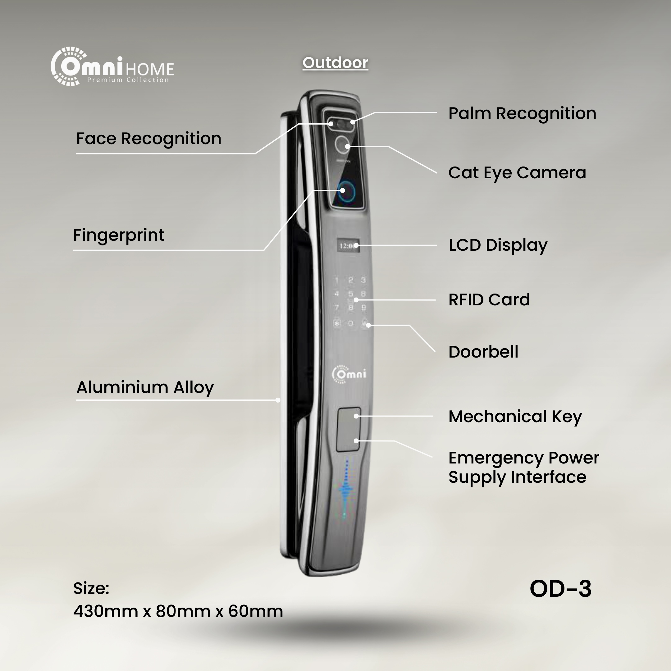 FREE Installation OD-3 Omni Digital Door Lock Smart Lock Face Palm ...